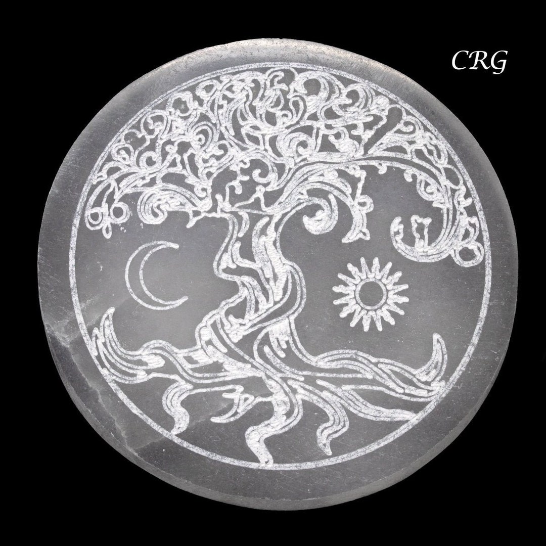 Selenite Engraved Tree of Life Plate (1 Piece) Size 4 Inches Crystal ...
