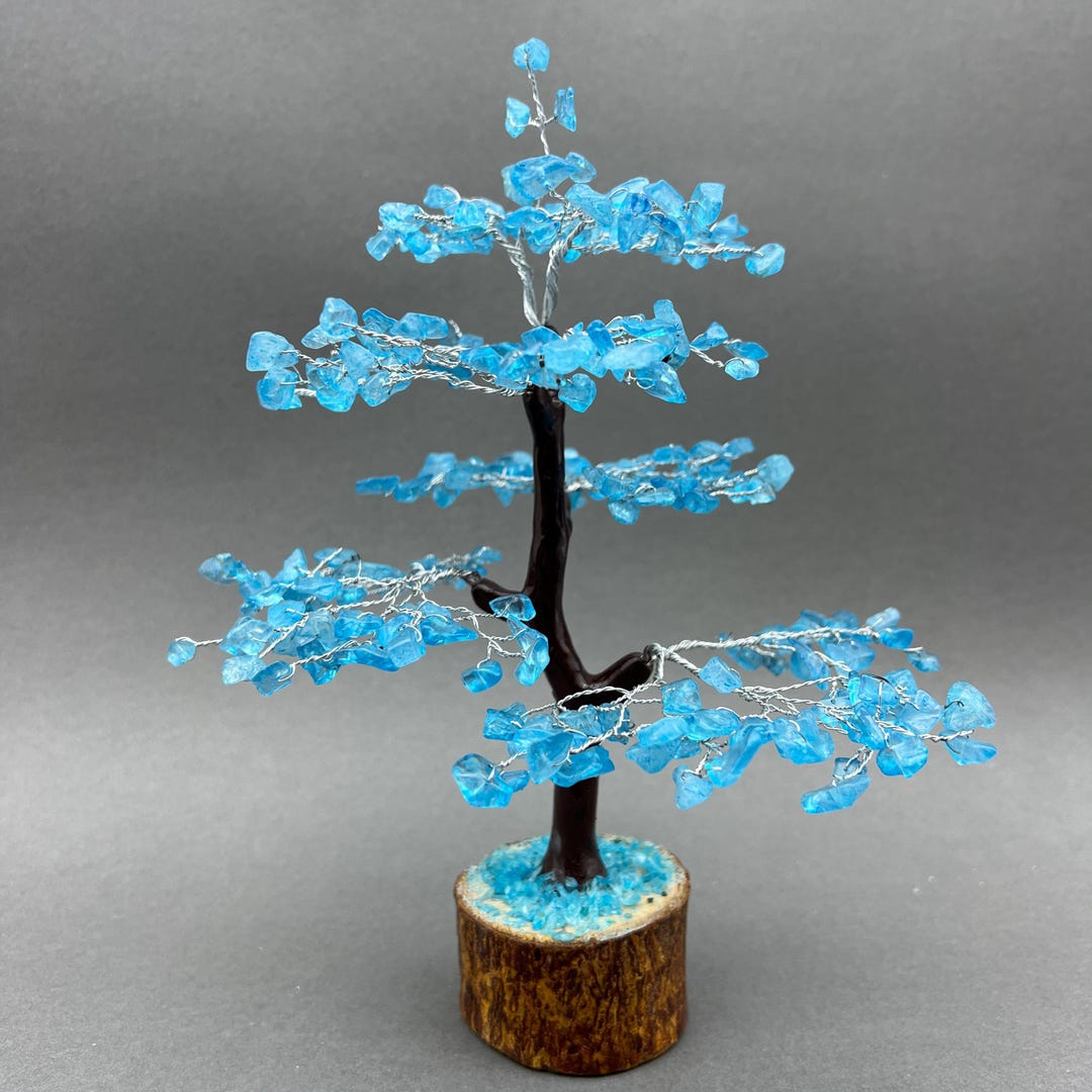 Blue Topaz 300 Chip Tree With Wood Base and Silver Wire (1 Piece) Size ...