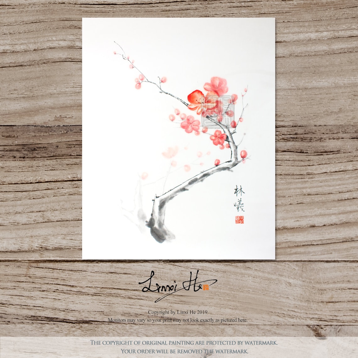 Cherry Blossom Ink Painting/chinese Painting Watercolor - Etsy