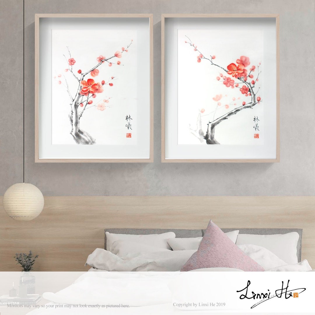 Cherry Blossom Ink Painting/chinese Painting Watercolor - Etsy