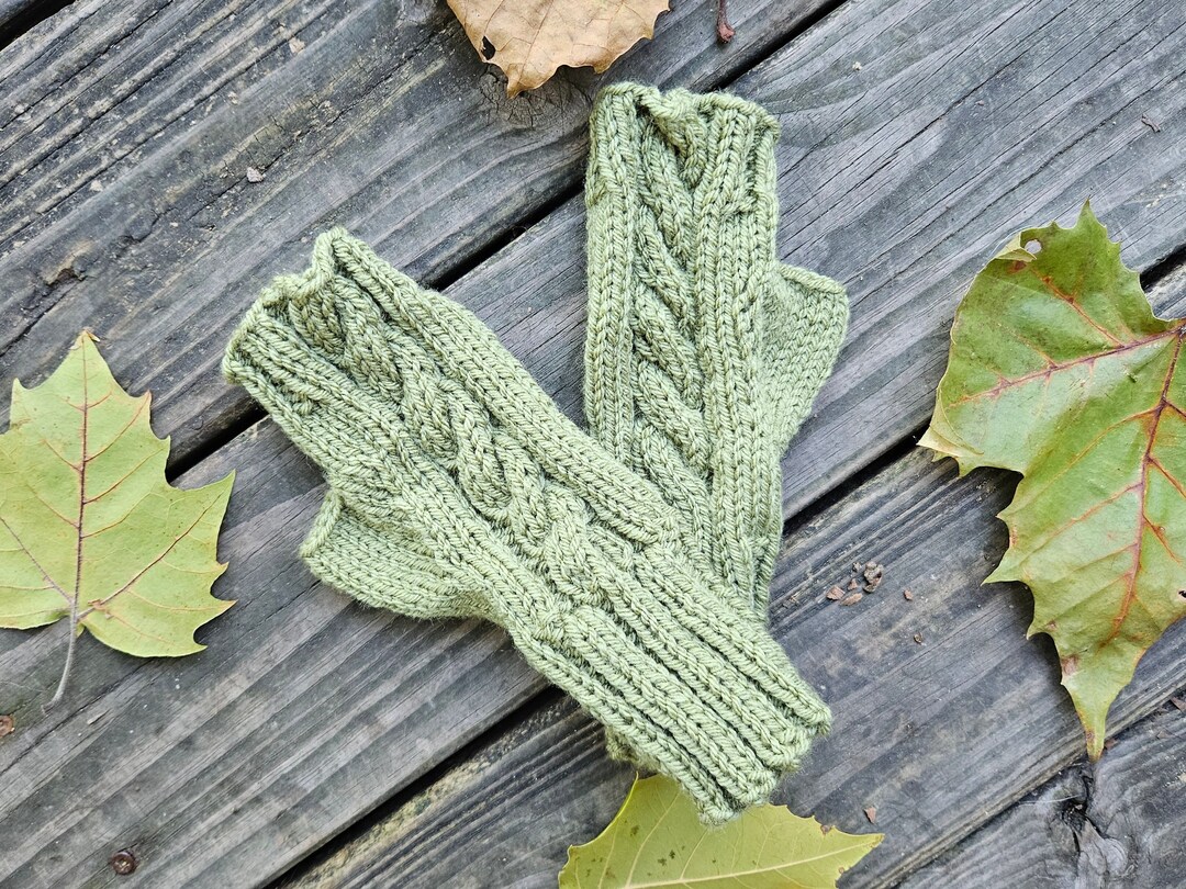 Outlander Inspired Cable Knit Fingerless Gloves - Mossy Green Handmade ...