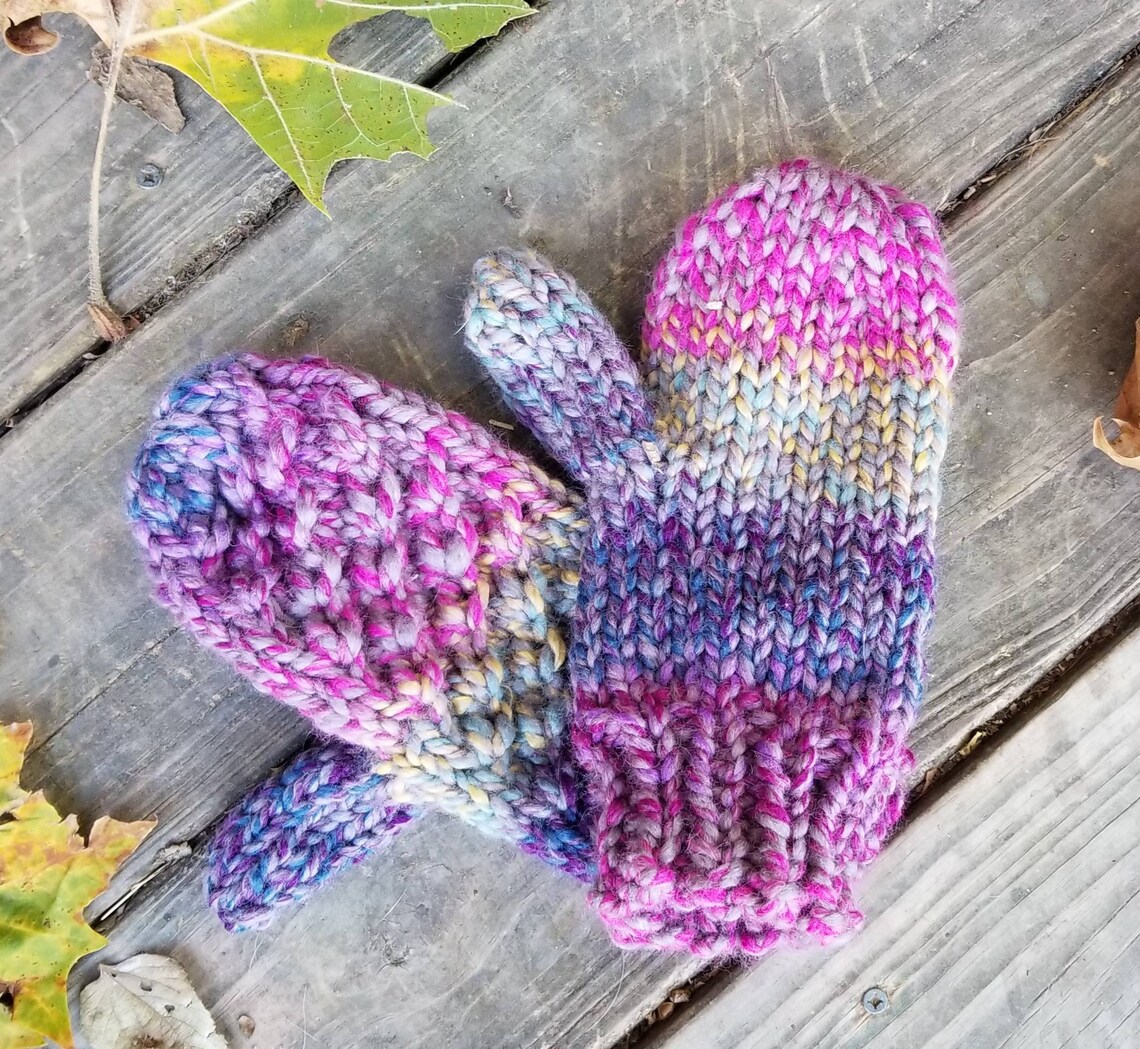 Purple Knit Mittens Hand Knit Mittens Mittens - Etsy