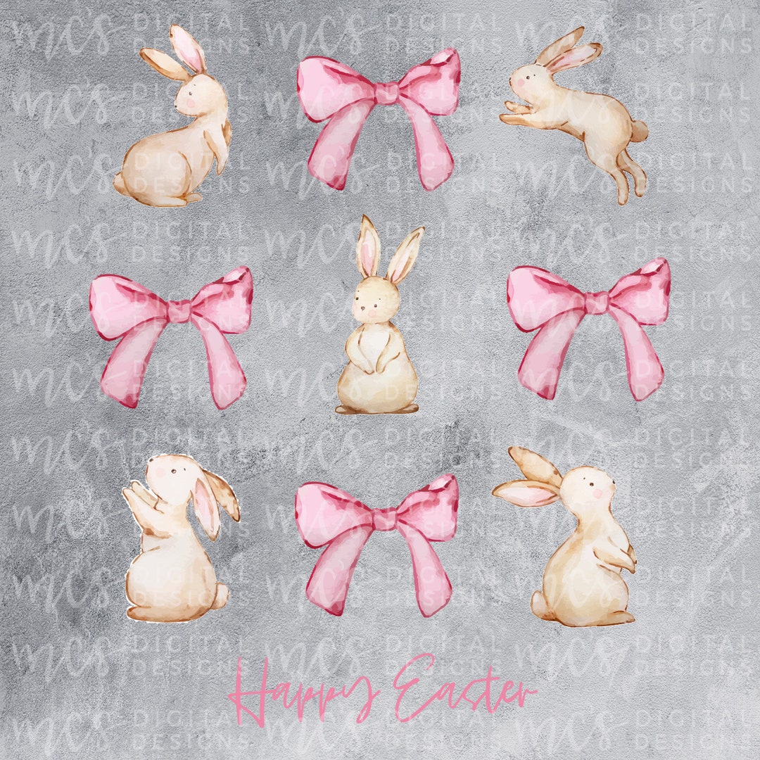 DIGITAL DOWNLOAD; Coquette Bows and Bunnies, Easter, Happy Easter, Pink ...