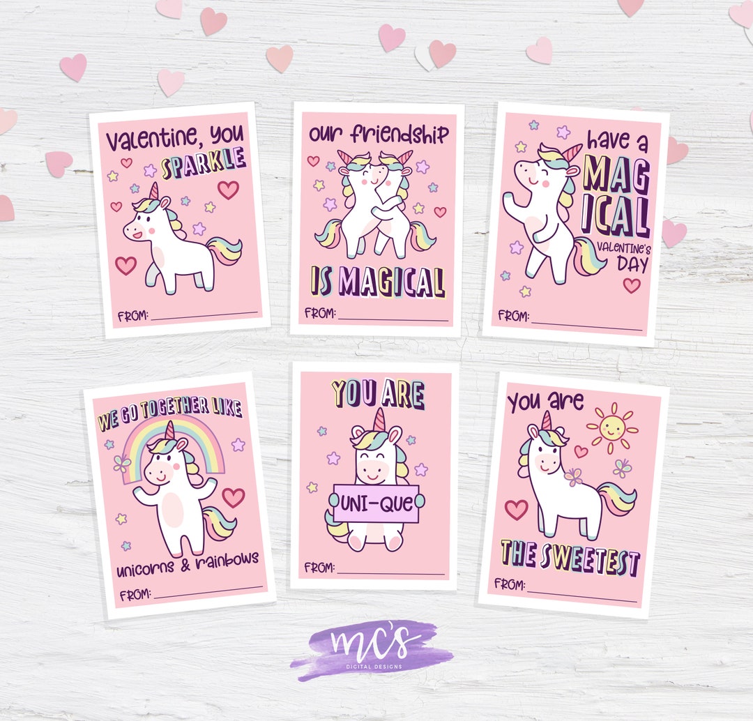 DIGITAL DOWNLOAD; Printable Unicorn Valentine's Day Cards for Kids ...