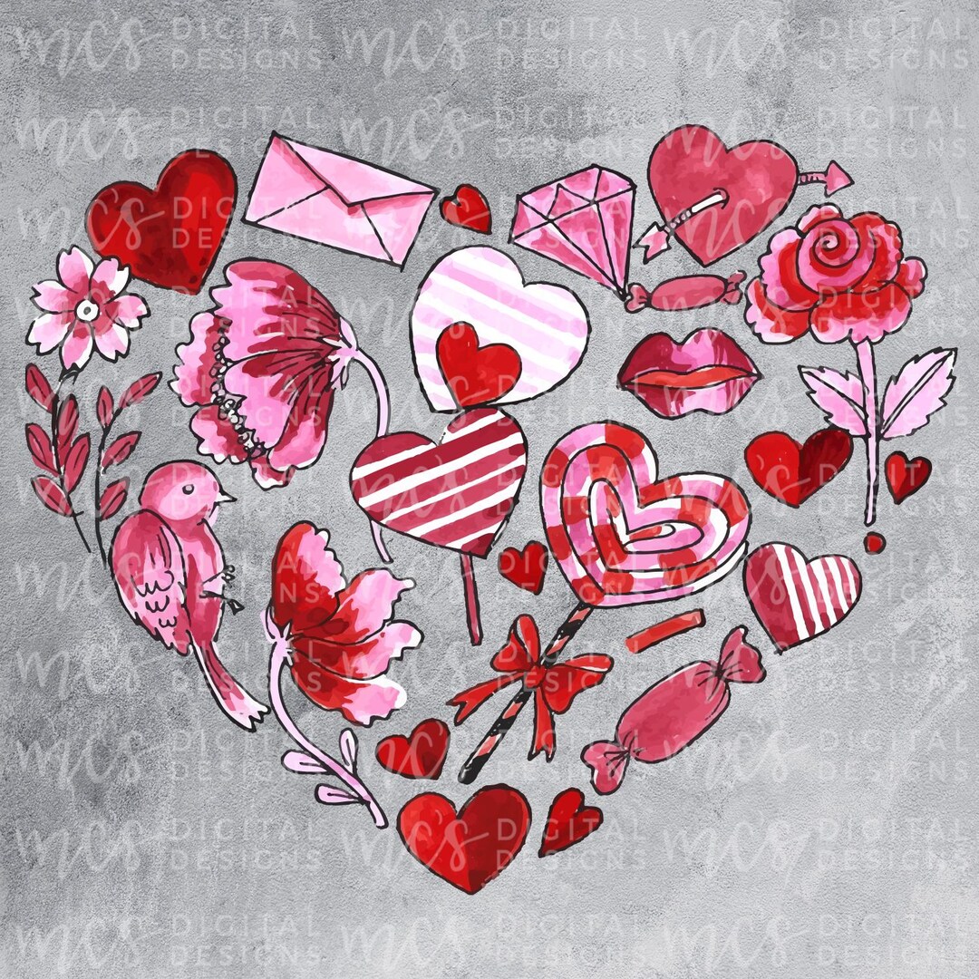 DIGITAL DOWNLOAD; Valentine's Day Heart Elements, Valentine's Day Png ...