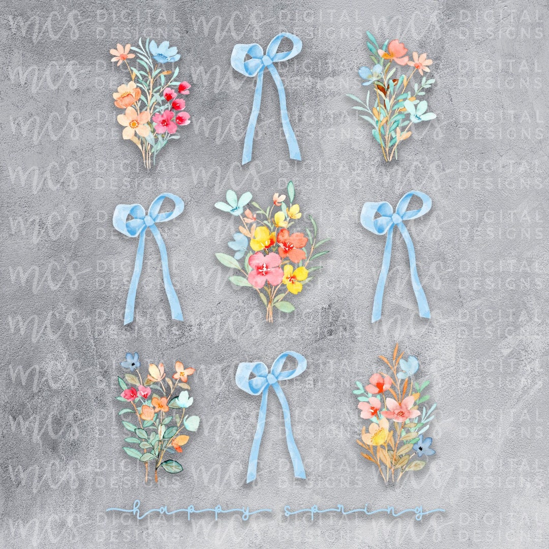 DIGITAL DOWNLOAD; Coquette Bows and Spring Floral, Springtime, Happy ...