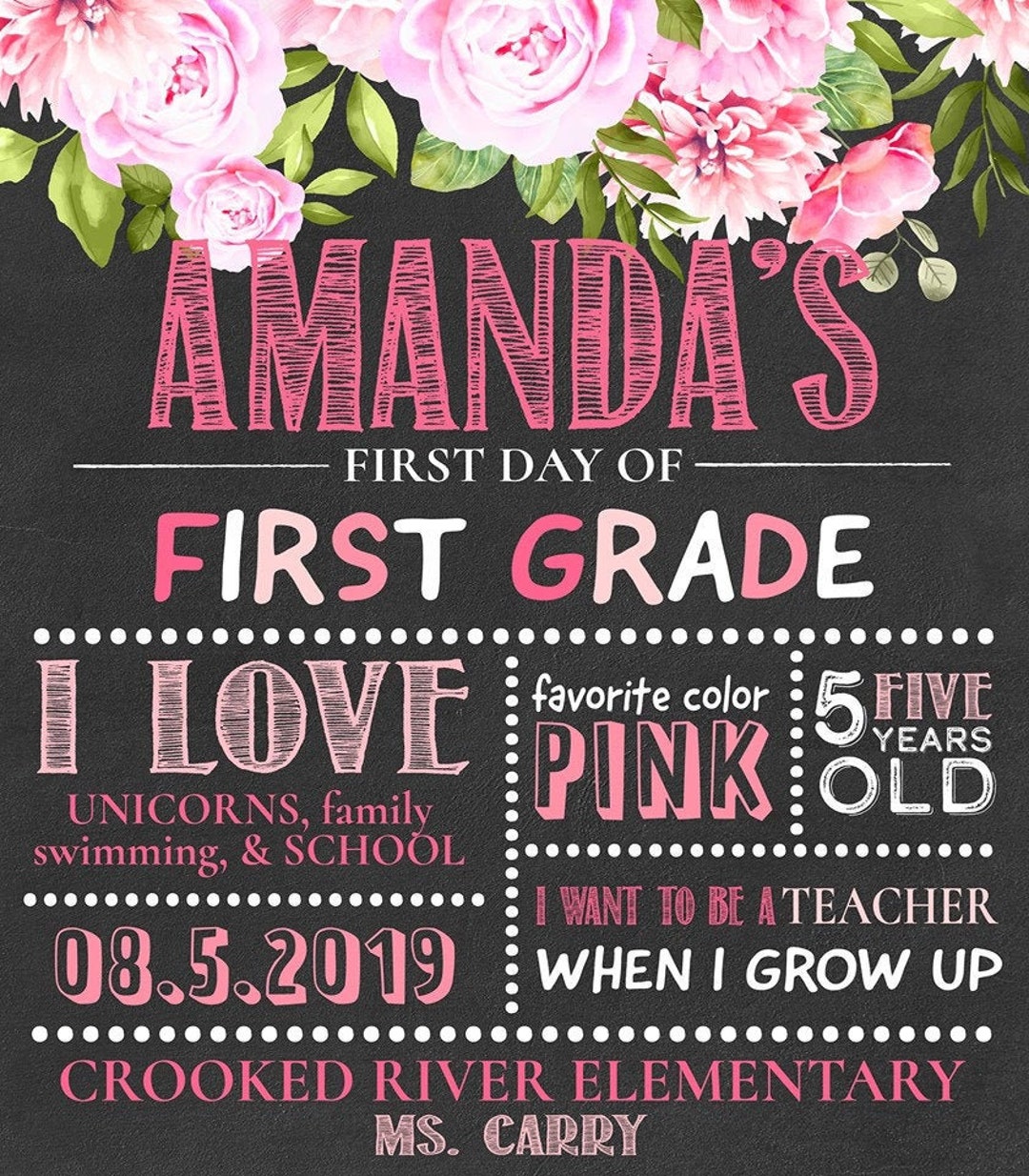 POSTER; First Day of School Sign/poster, Floral Sign, Floral Poster ...