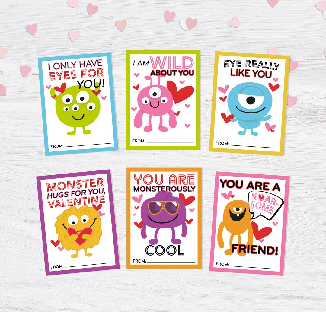 Monster Valentines Day Cards, Printable, Classroom Valentines Cards ...