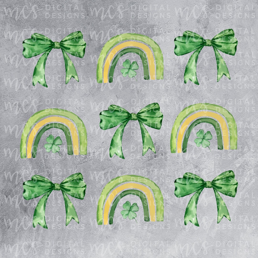 DIGITAL DOWNLOAD; Coquette Bows and Clovers, St. Patrick's Day, Green ...