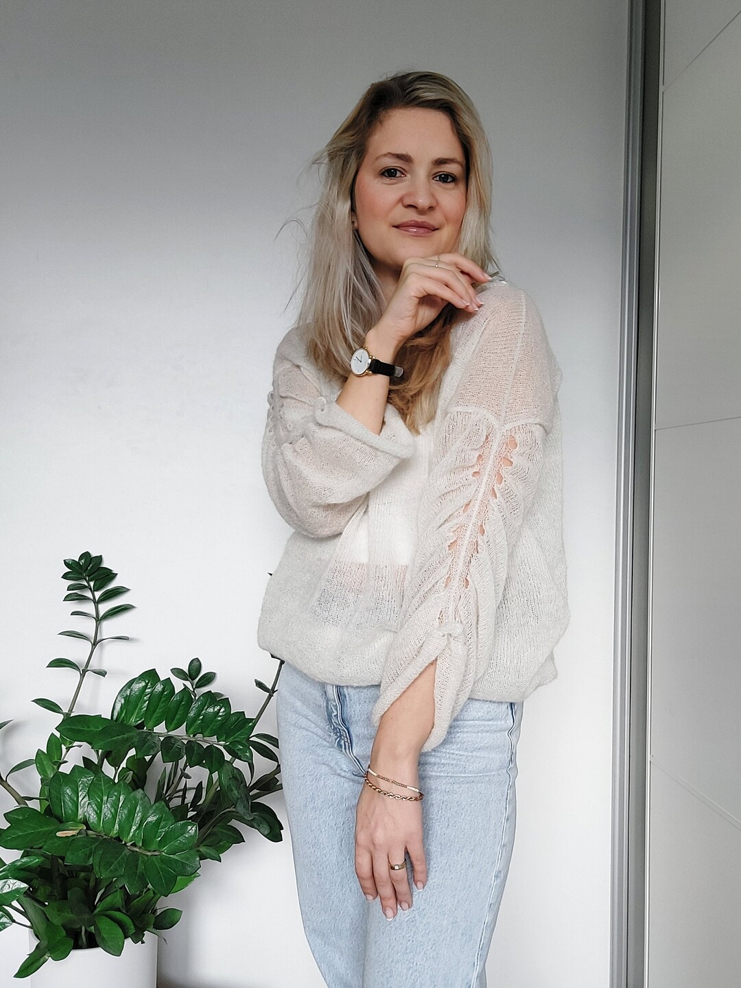 Women Mohair Sweater, Light Transparent Pullover, Alpaca Jumper, Spring ...