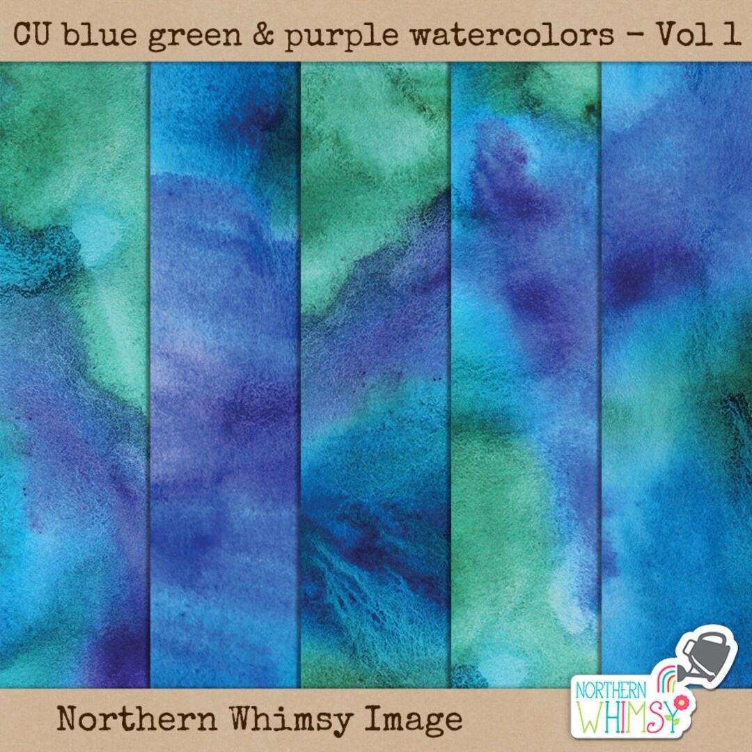 Watercolor Digital Paper Blue Green & Purple Hand Painted - Etsy
