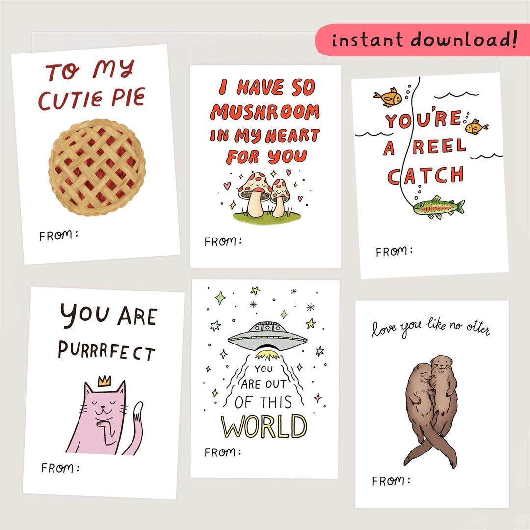 Punny Kids Classroom Valentines Day Download, Instant Download ...