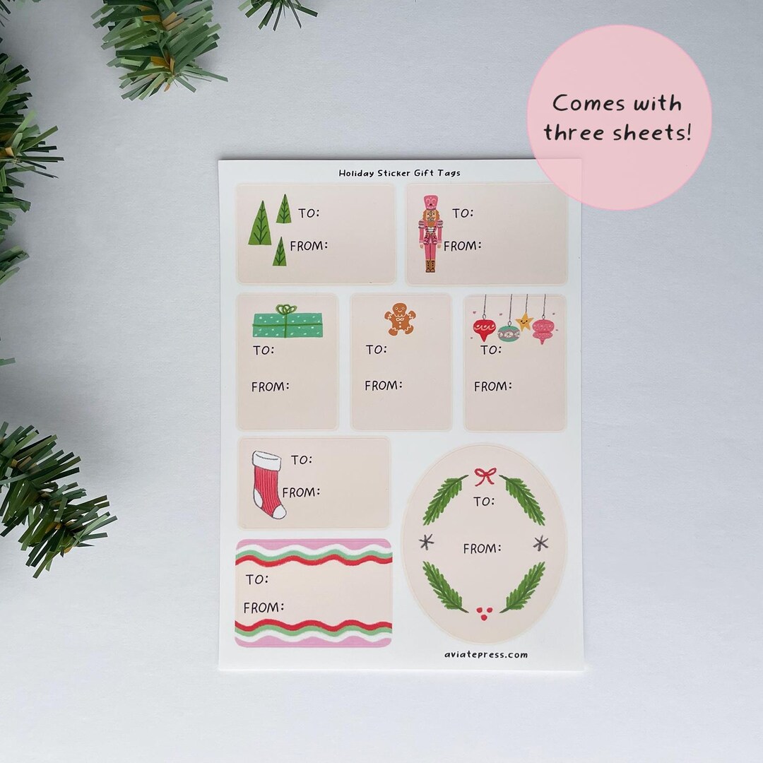Holiday Sticker Gift Tag Labels, Set of 3, Christmas Sticker Sheet ...