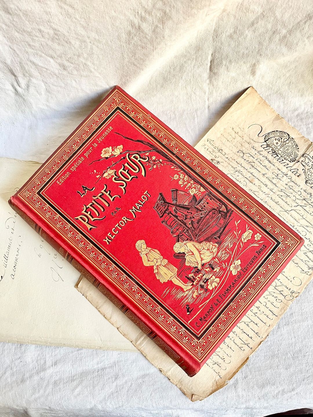 Antique 19th Century French Book, Beautiful Red and Gold Binding, La ...