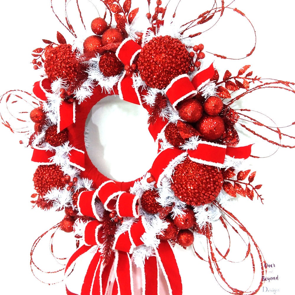 Red And White Christmas Wreath Christmas Wreaths For Front Etsy