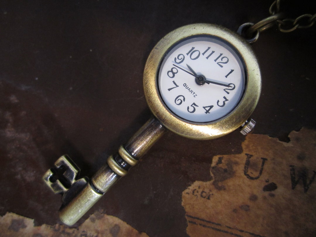 Vintage Style Open Face Key Pocket Watch Pendant Necklace Perfect Gift ...