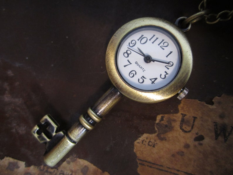Vintage Style Open Face Key Pocket Watch Pendant Necklace Perfect Gift ...