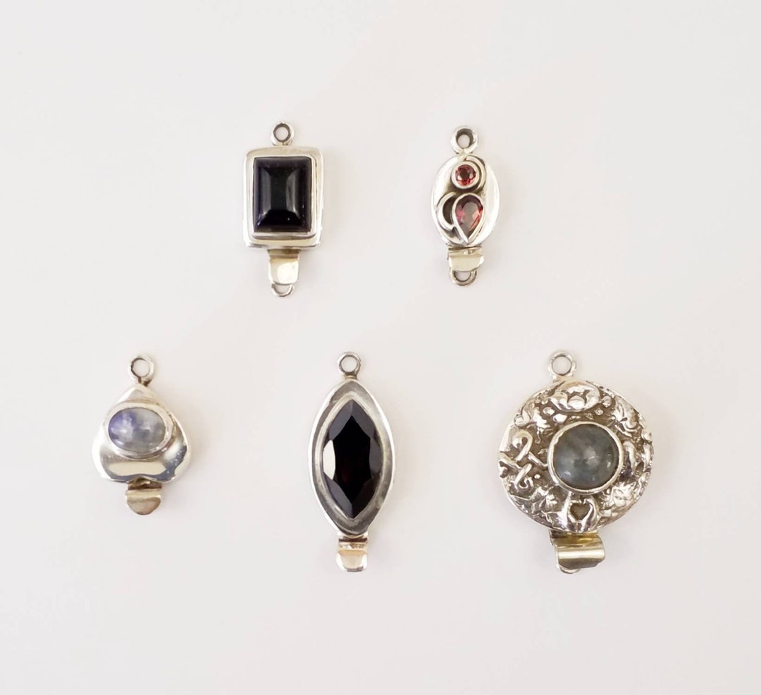 Sterling Silver Stone Box Clasp, Labradorite, Moonstone, Black Onyx ...