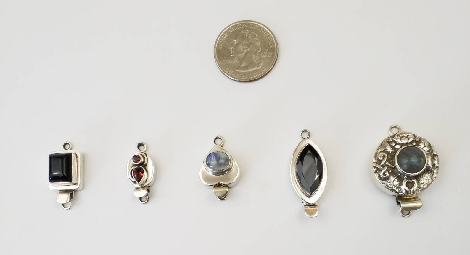 Sterling Silver Stone Box Clasp, Labradorite, Moonstone, Black Onyx ...