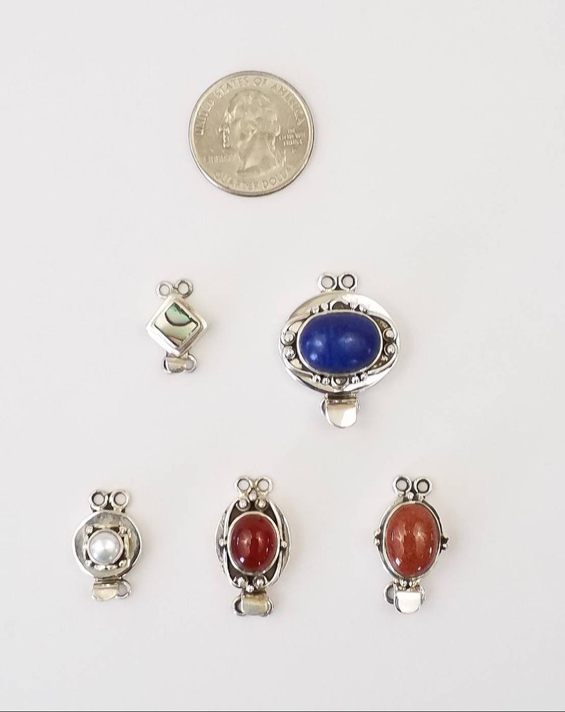 2 (two) Strand Sterling Silver Stone Box Clasp, Paua Shell, Lapis ...
