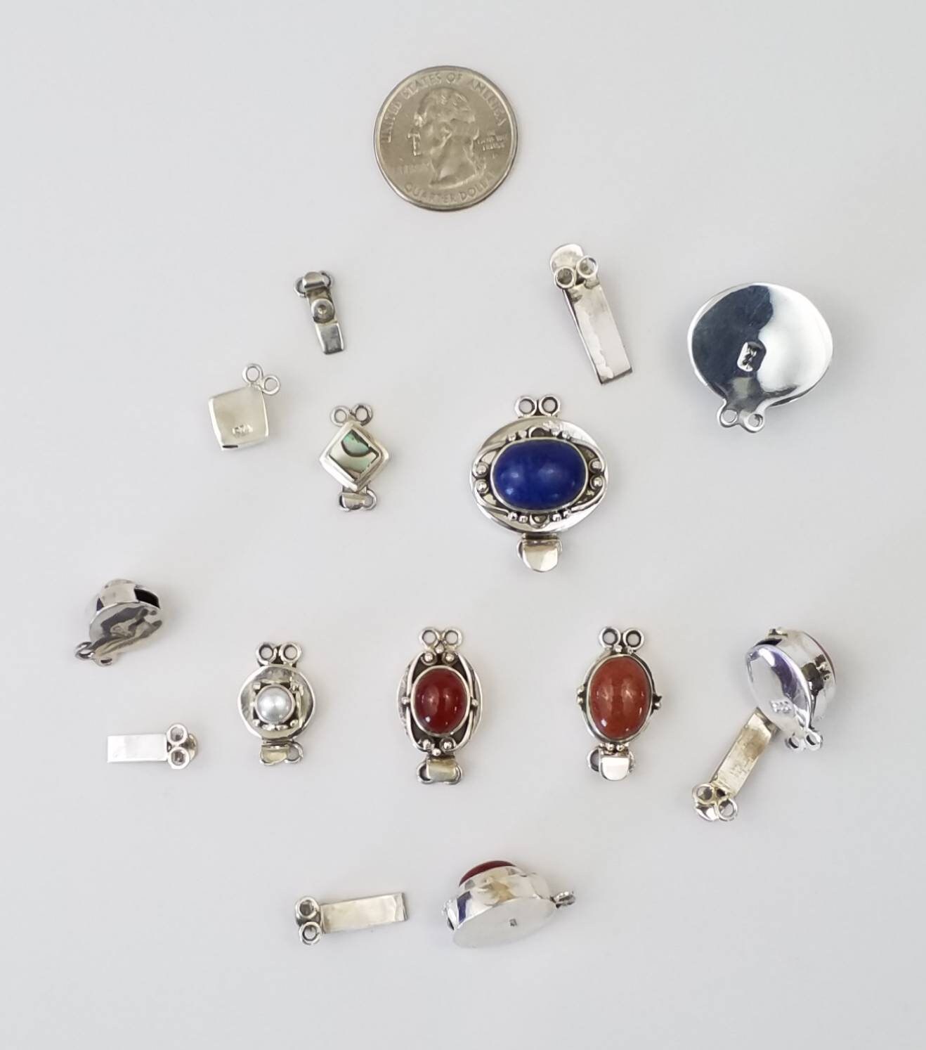 2 (two) Strand Sterling Silver Stone Box Clasp, Paua Shell, Lapis ...