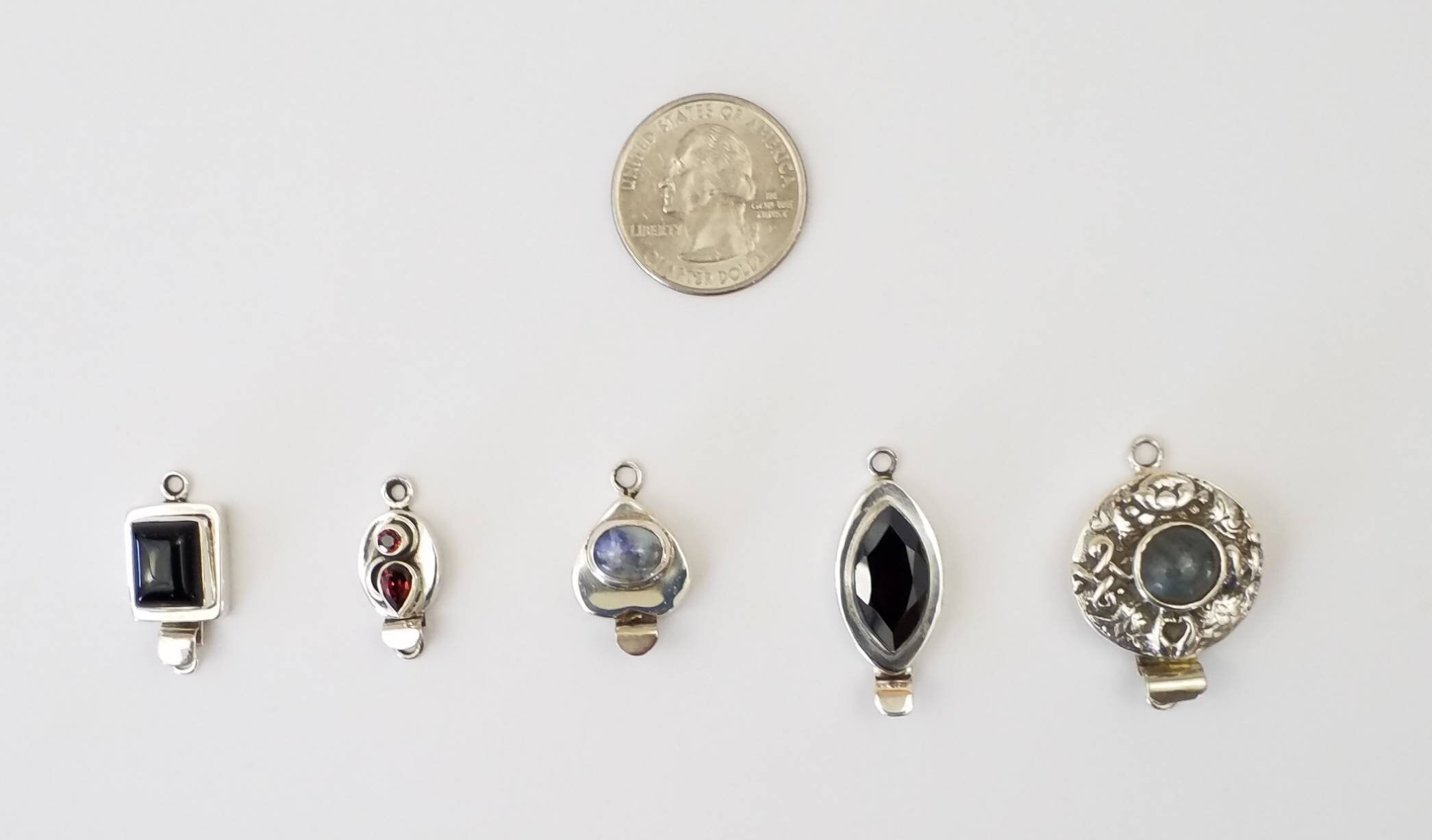 Sterling Silver Stone Box Clasp, Labradorite, Moonstone, Black Onyx ...