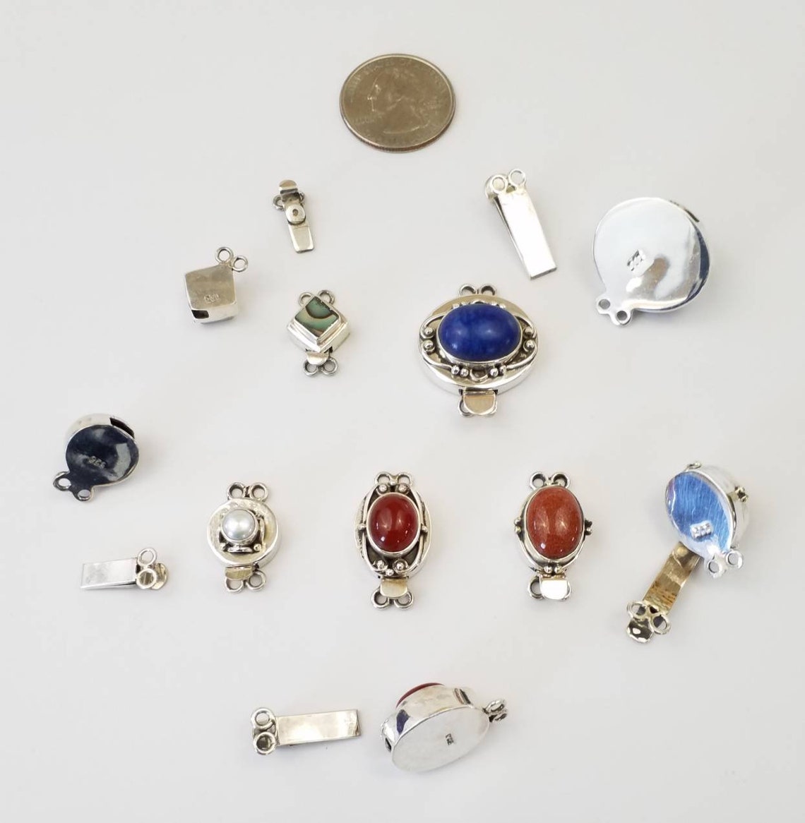 2 (two) Strand Sterling Silver Stone Box Clasp, Paua Shell, Lapis ...