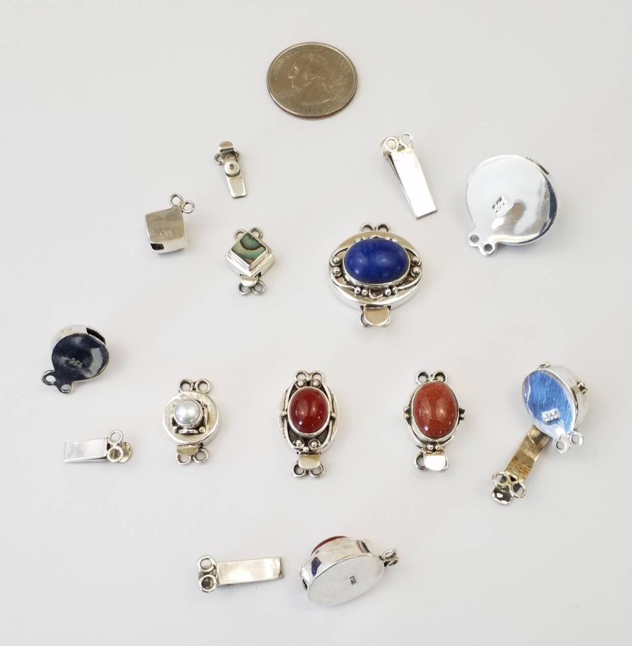 2 (two) Strand Sterling Silver Stone Box Clasp, Paua Shell, Lapis ...