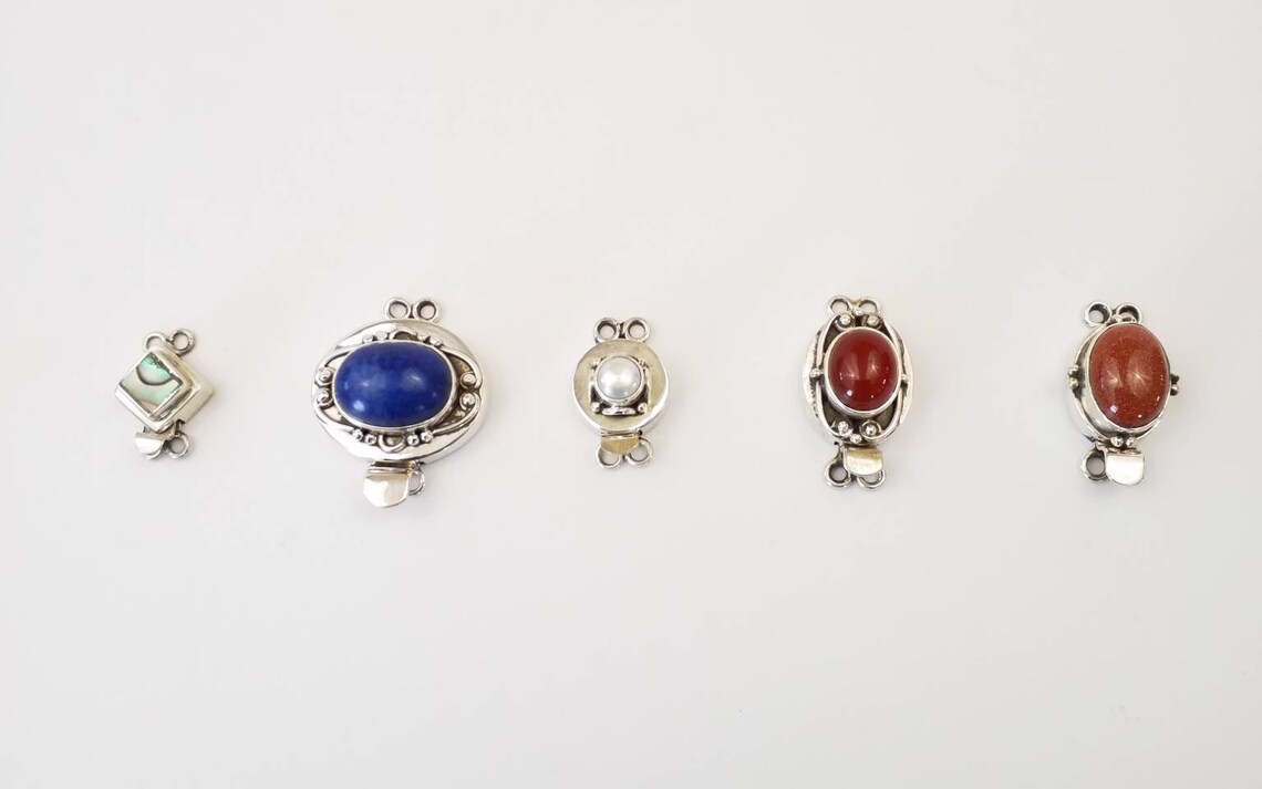 2 (two) Strand Sterling Silver Stone Box Clasp, Paua Shell, Lapis ...
