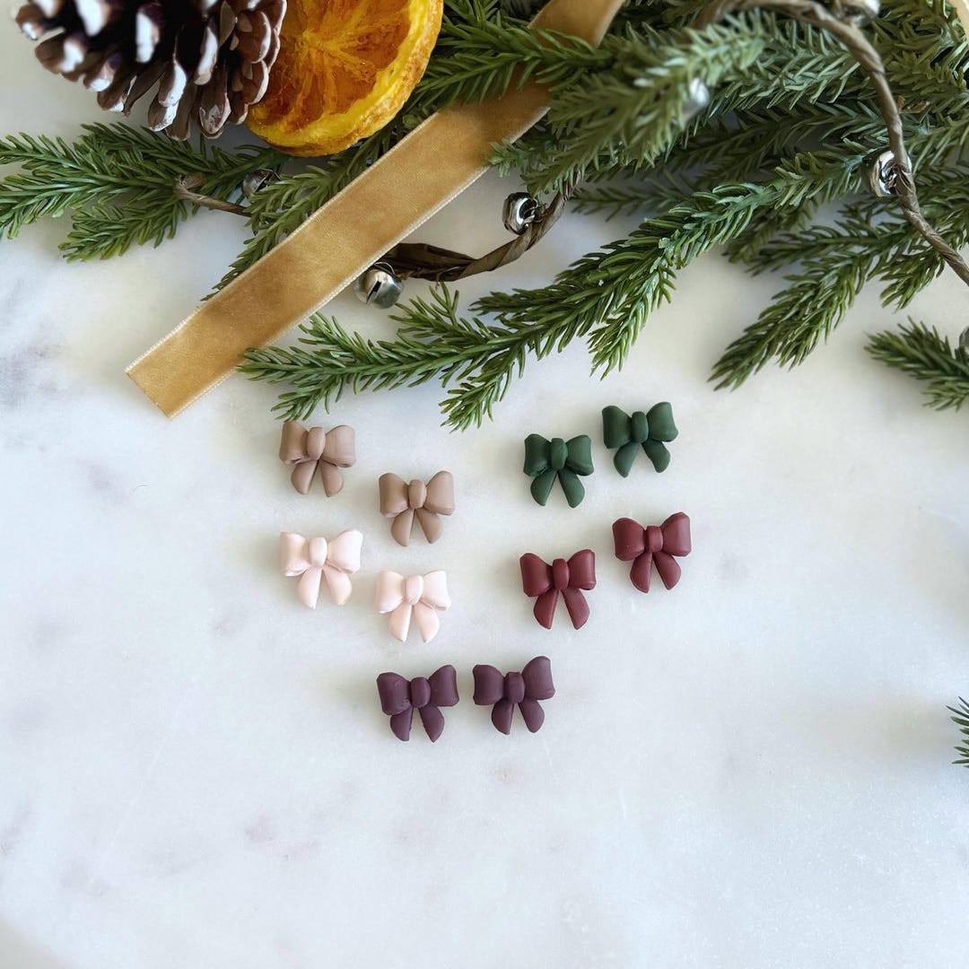 Christmas Bow Earrings | Polymer Clay Bows | Bow Studs | Handmade Bows ...