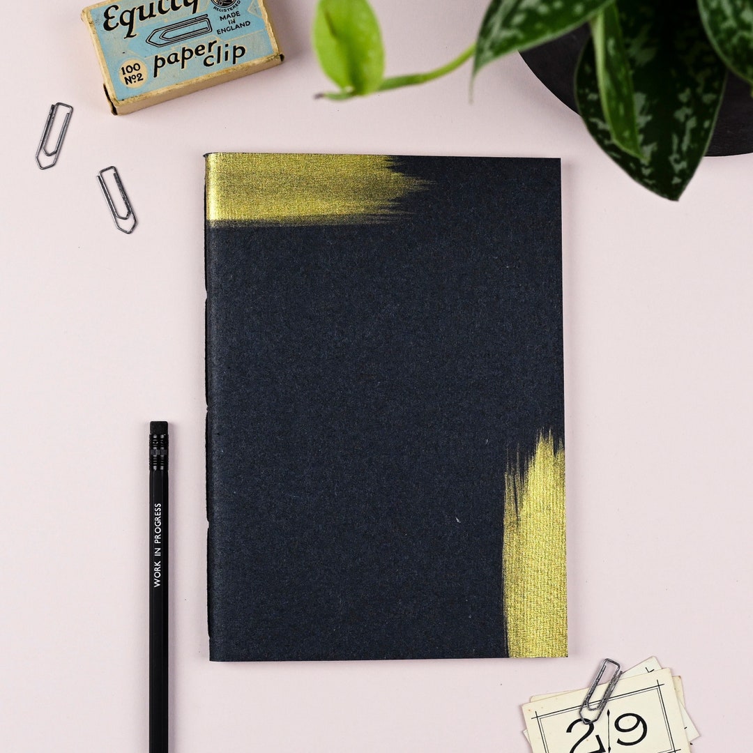 Handmade Black Cotton Paper Notebook: Gold Ink Detail, Eco-luxe Journal ...