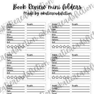 Reading Journal Mini Book Review File Folders - Cursive - Etsy
