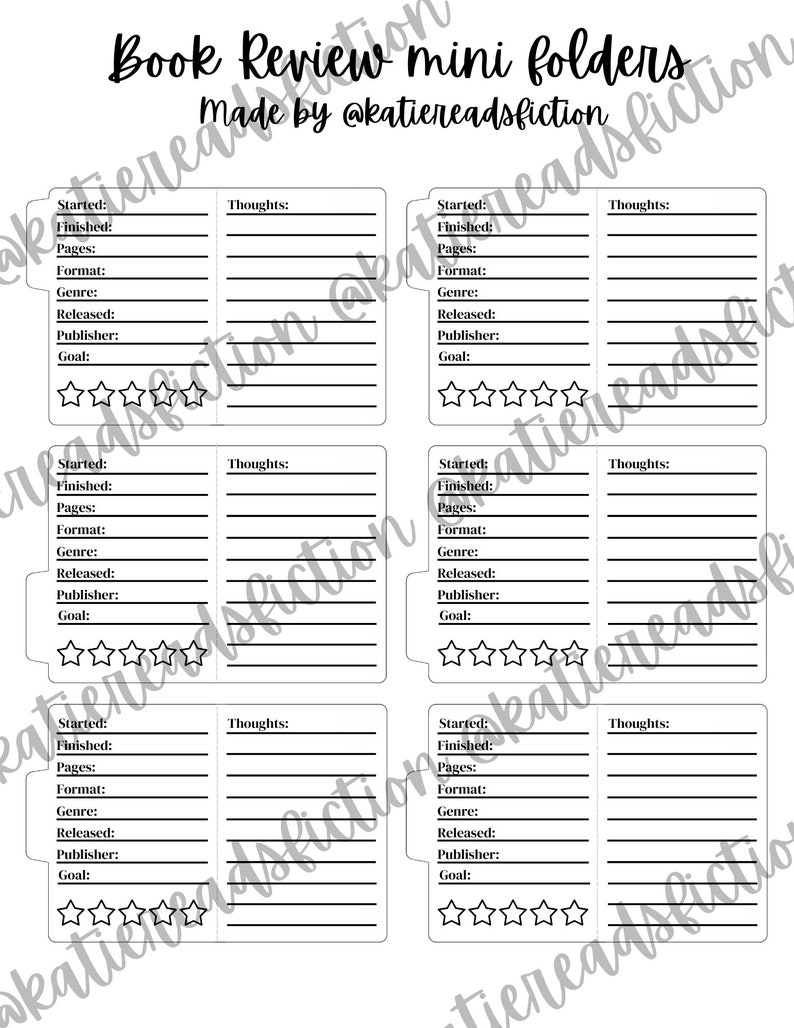 Reading Journal Mini Book Review File Folders Print - Etsy