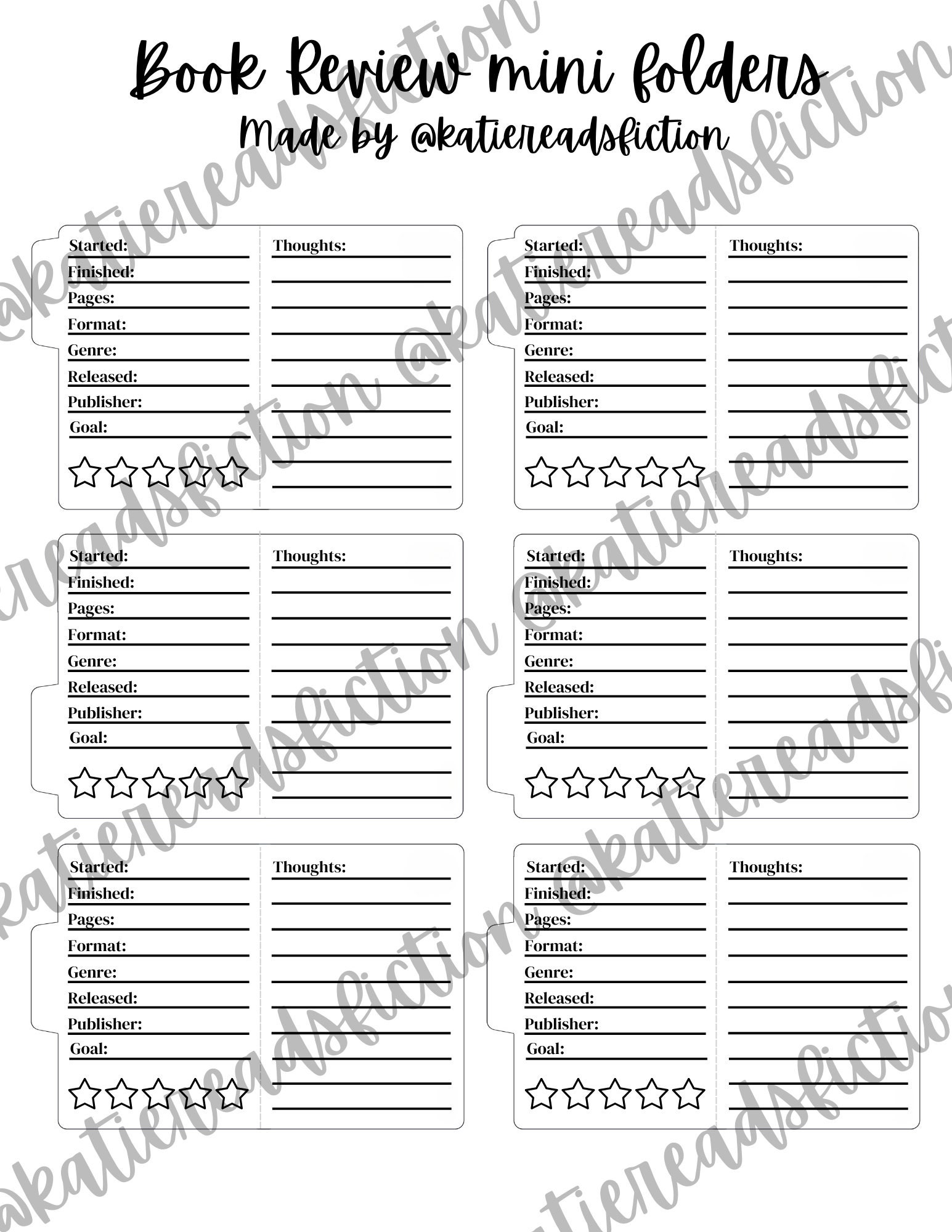 Reading Journal Mini Book Review File Folders - Print - Etsy