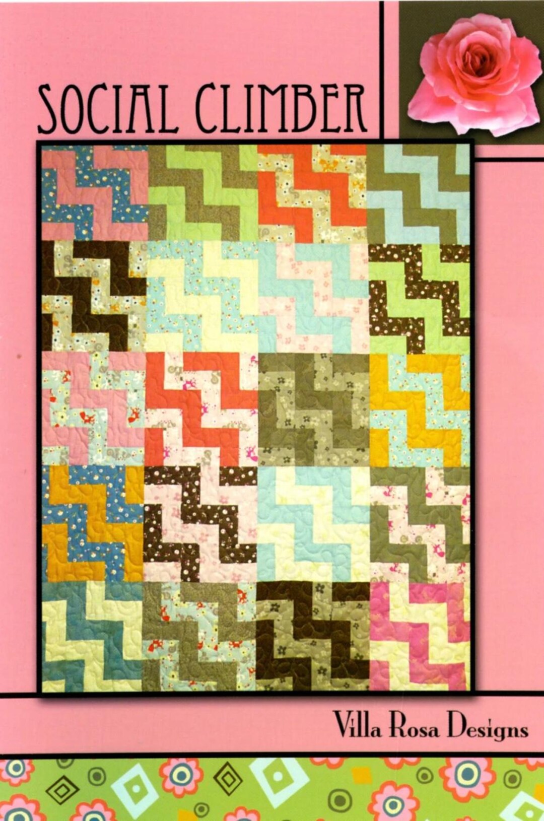 Social Climber Quilt Pattern PDF: Zigzag Design, Floral Border (48x60in ...