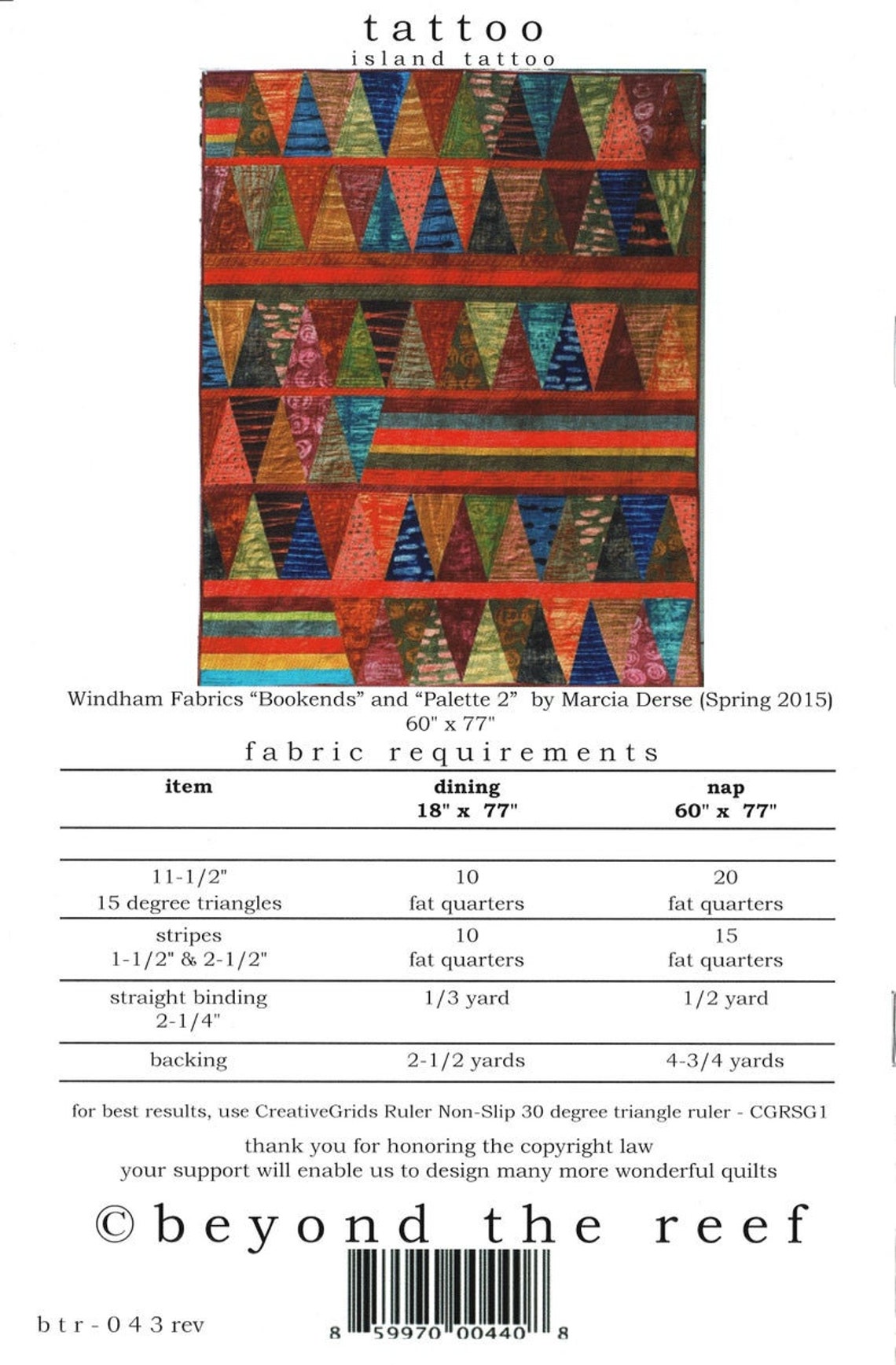 TATTOO Quilt Pattern Island Tattoo-fat Quarter Friendly Quilt - Etsy