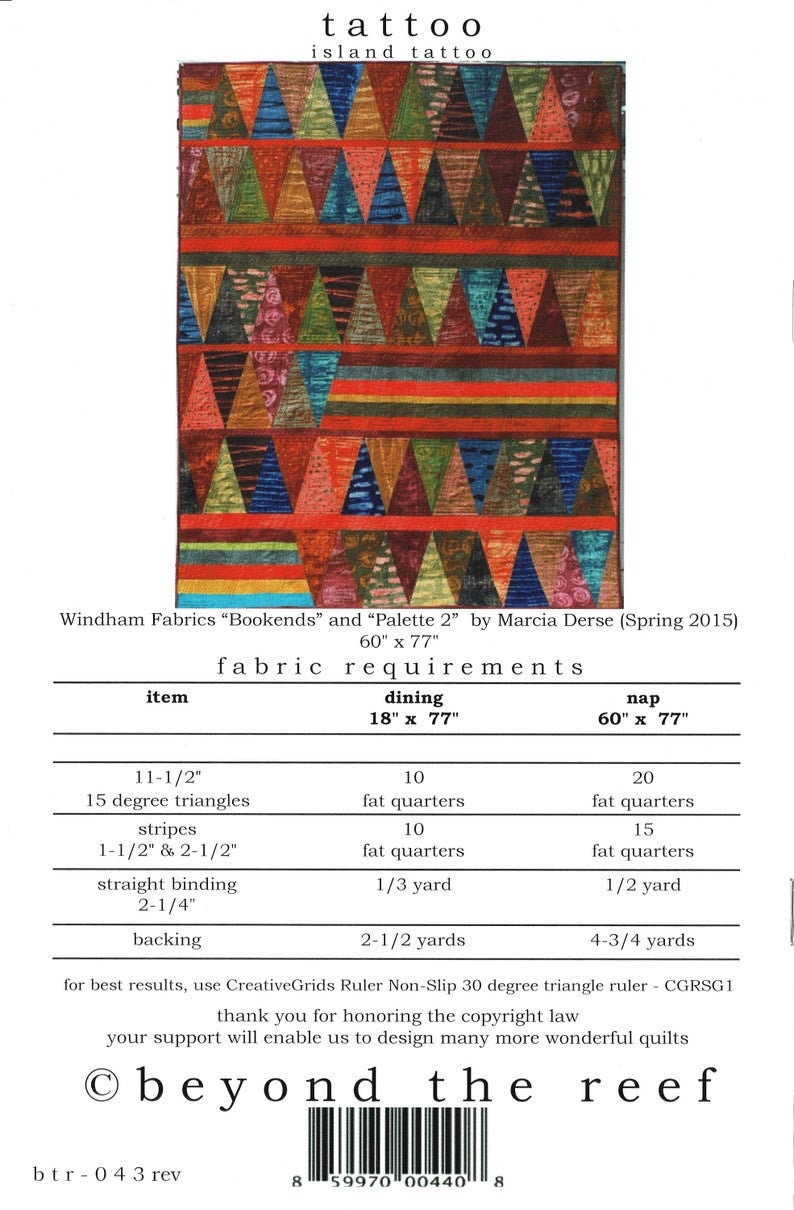 TATTOO Quilt Pattern Island Tattoo-fat Quarter Friendly Quilt - Etsy