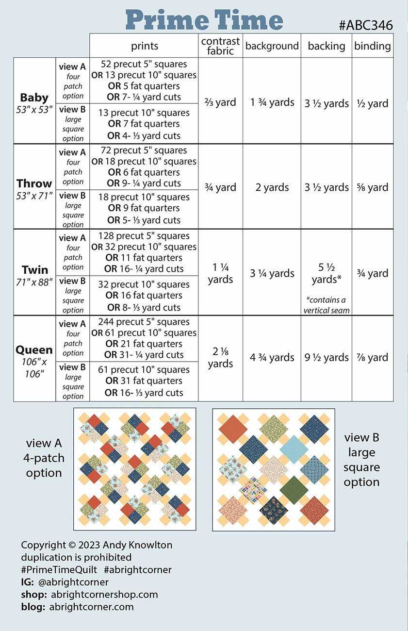 Prime Time Quilt Pattern-a Bright Corner Quilt Pattern-andy Knowlton ...