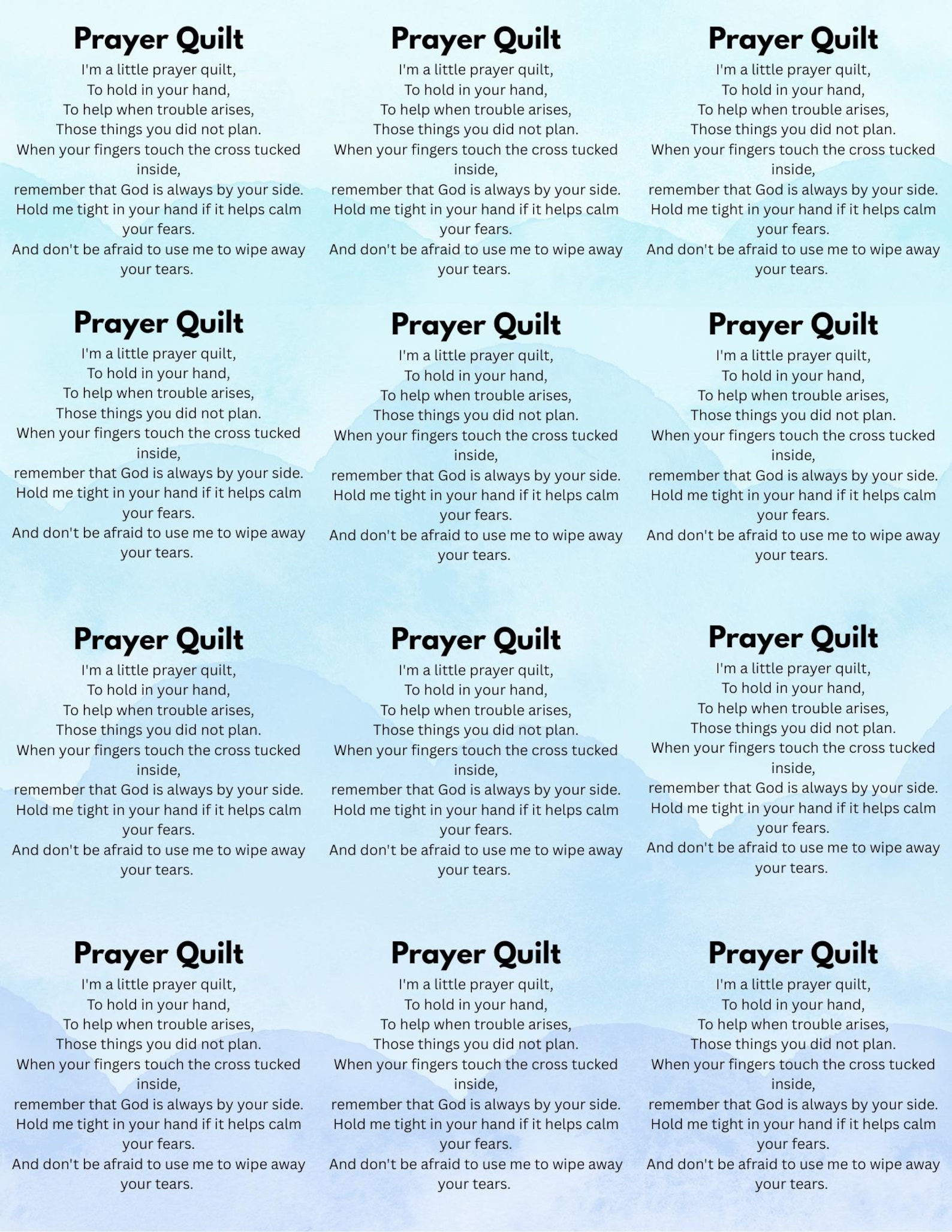 Printable Pocket Prayer Quilt Poem Tags: Christian Gift Card (PDF ...