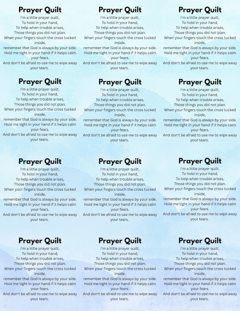Printable Pocket Prayer Quilt Poem Tags: Christian Gift Card (PDF ...
