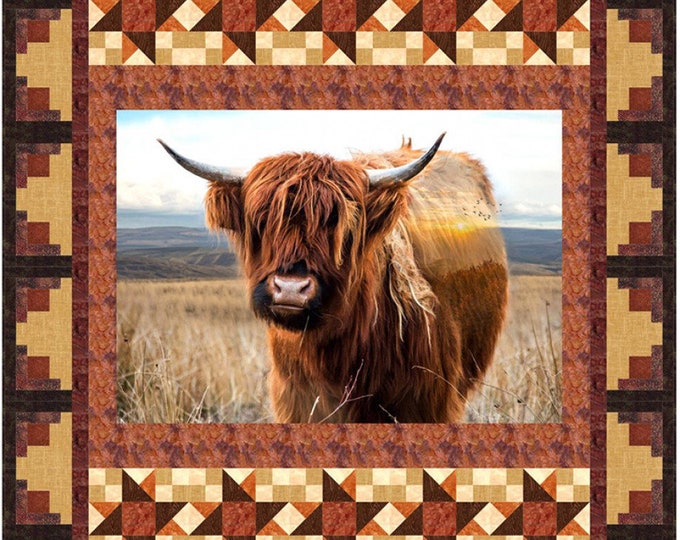 Starry Highland Cow Quilt Pattern-quilt Woman-diane Mcgregor-panel ...