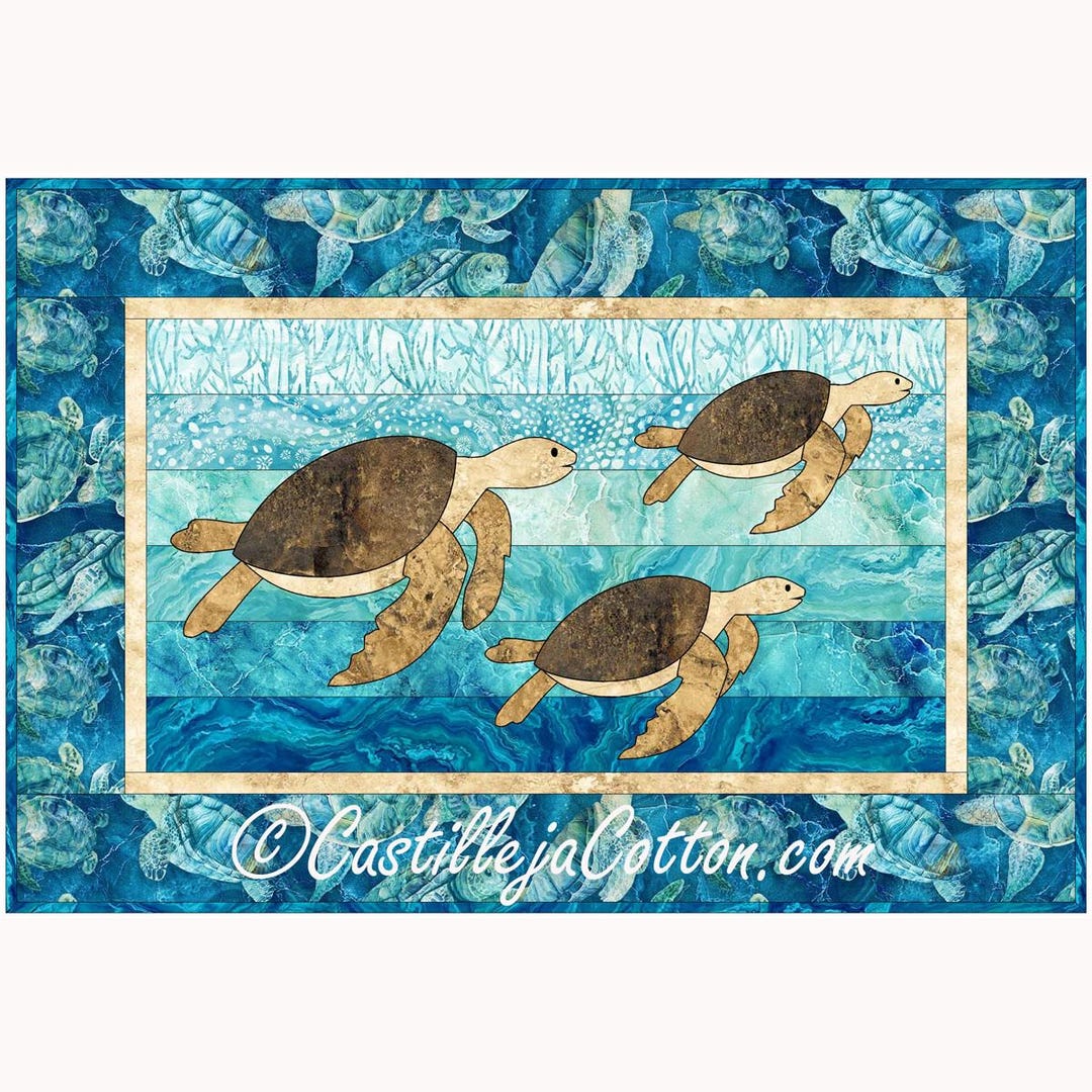 Cruising Turtles Quilt Pattern PDF - Mini Wall Hanging, Fusible ...