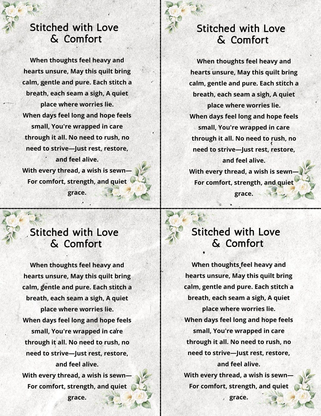 Printable Quilt Poem Card – PDF Instant Download Encouragement Label ...