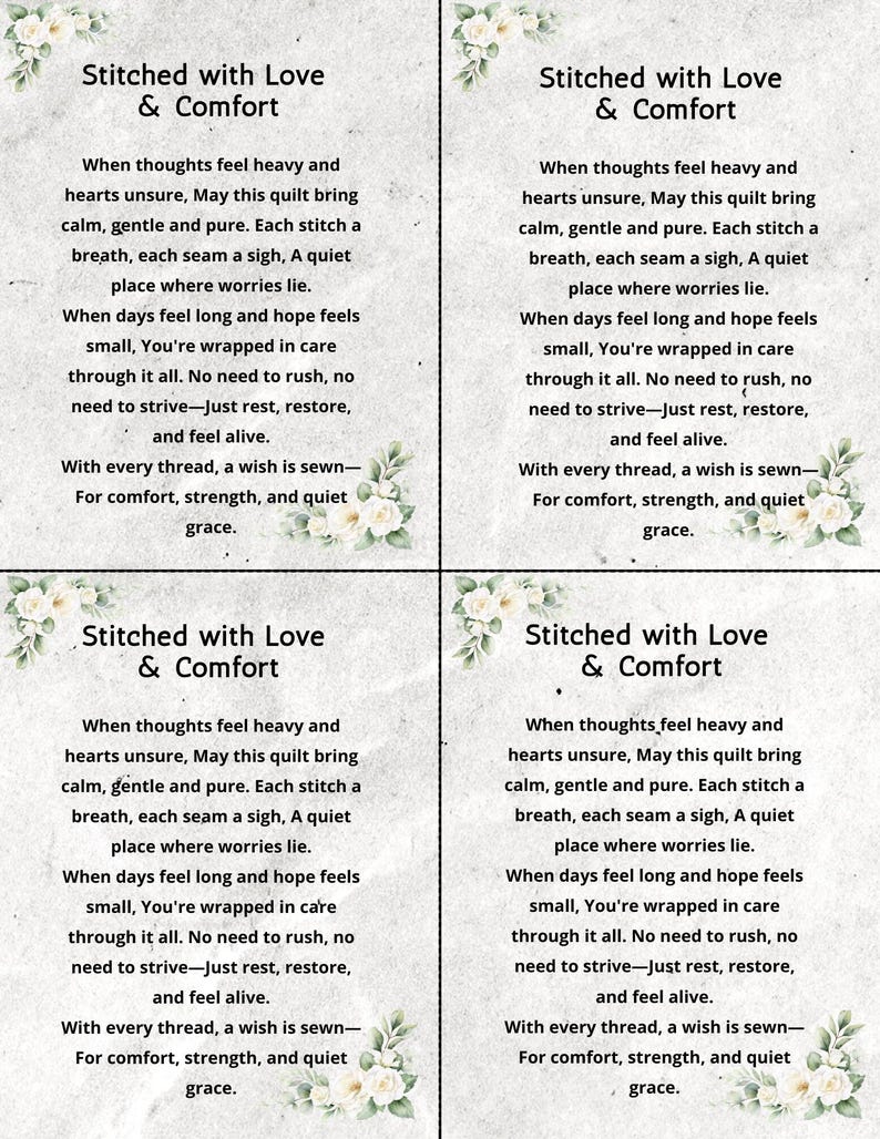 Printable Quilt Poem Card – PDF Instant Download Encouragement Label ...