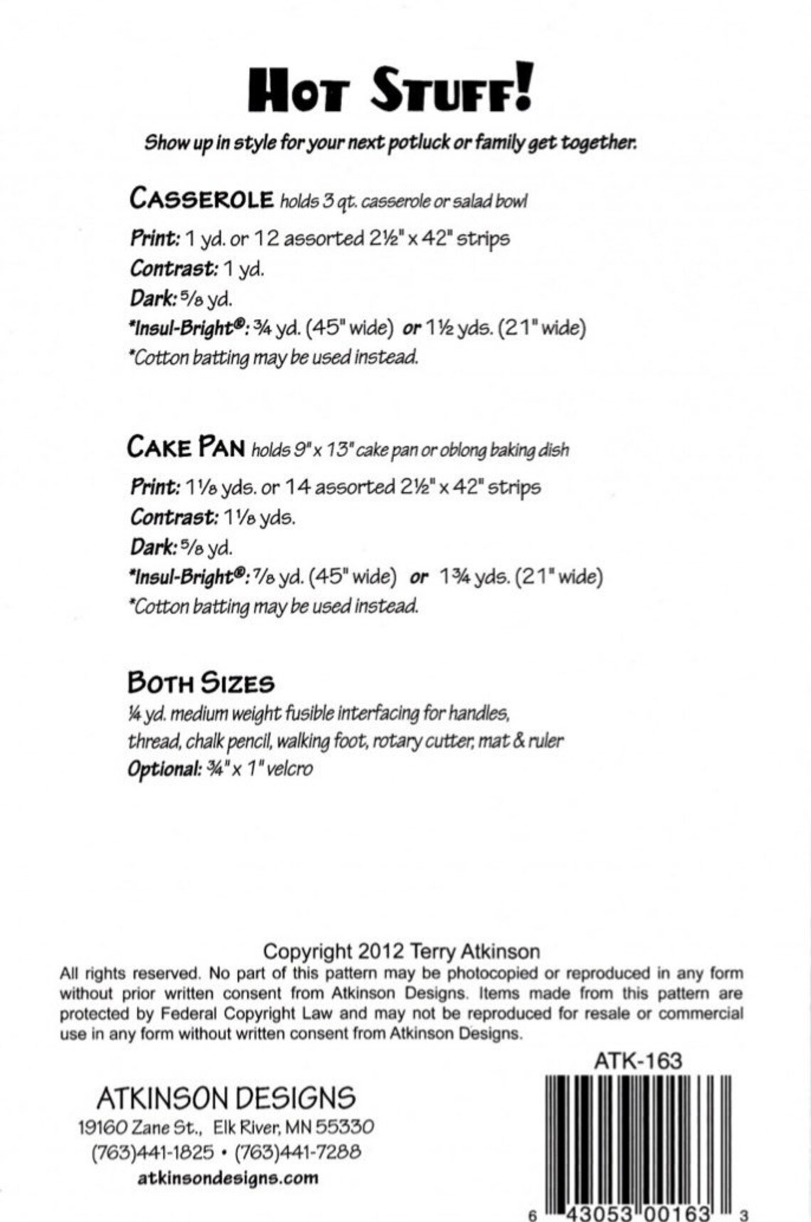 Hot Stuff Casserole Carrier Pattern-atkinson Designs-casserole | Etsy