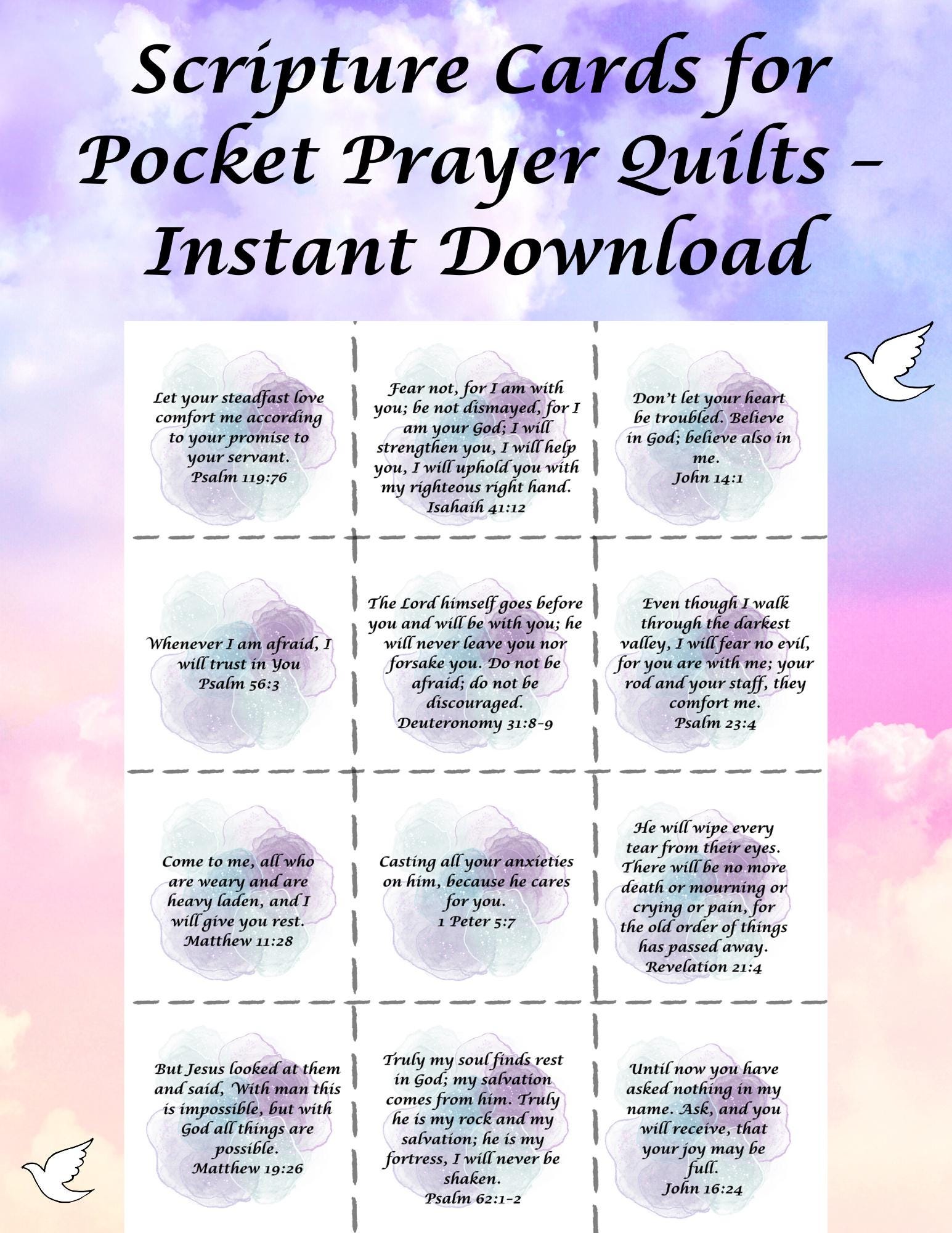 Pocket Prayer Quilt Scripture Cards: Printable Bible Verses (PDF ...