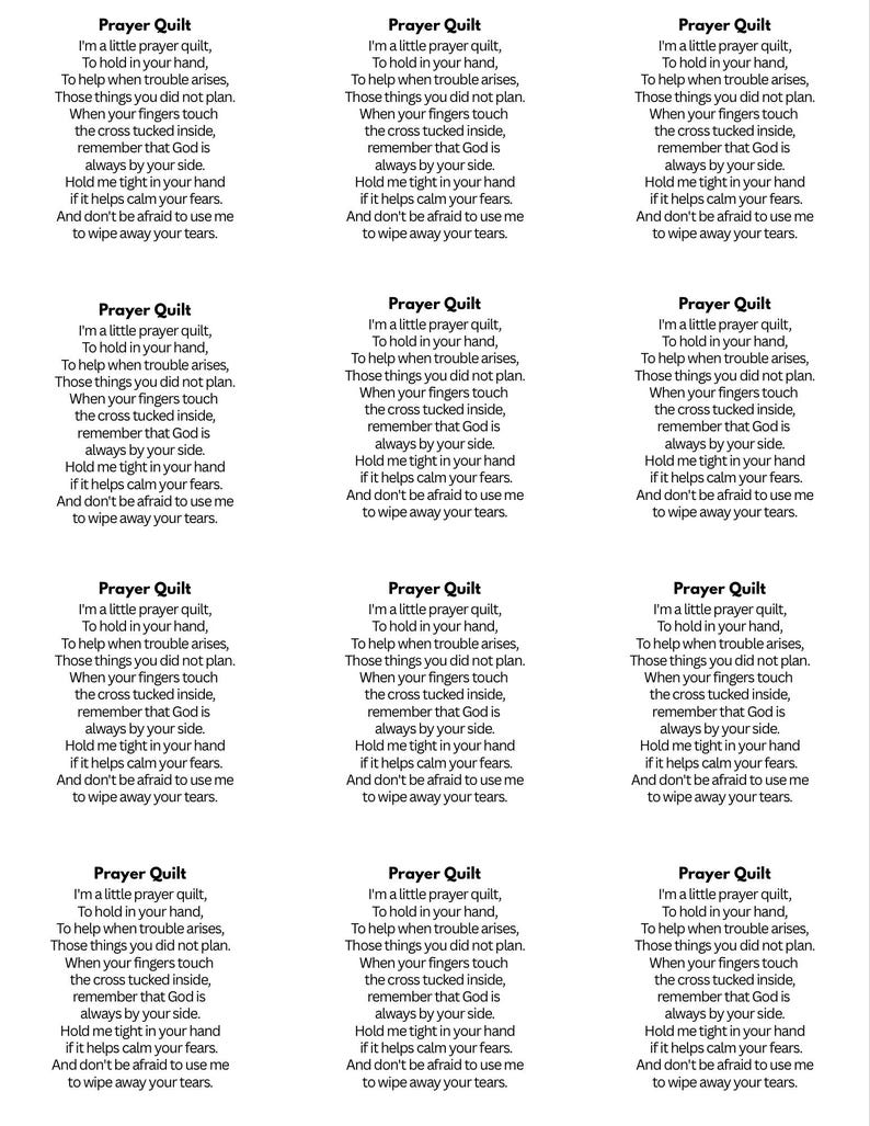 Printable Pocket Prayer Quilt Poem Tags: Christian Gift Card (PDF ...