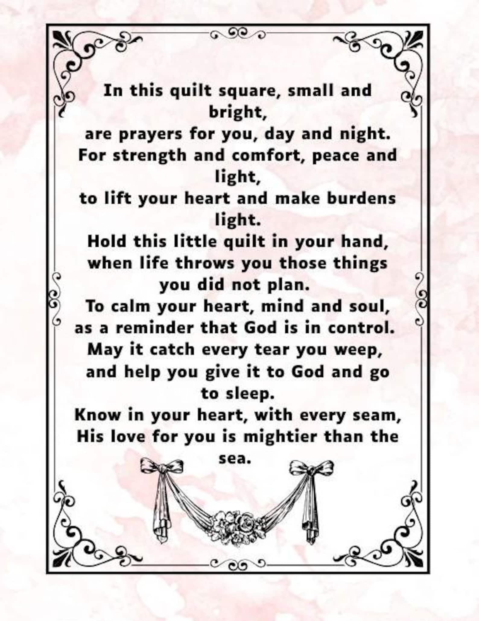 Printable Pocket Prayer Quilt Poem Tags: Christian Gift Card (PDF ...