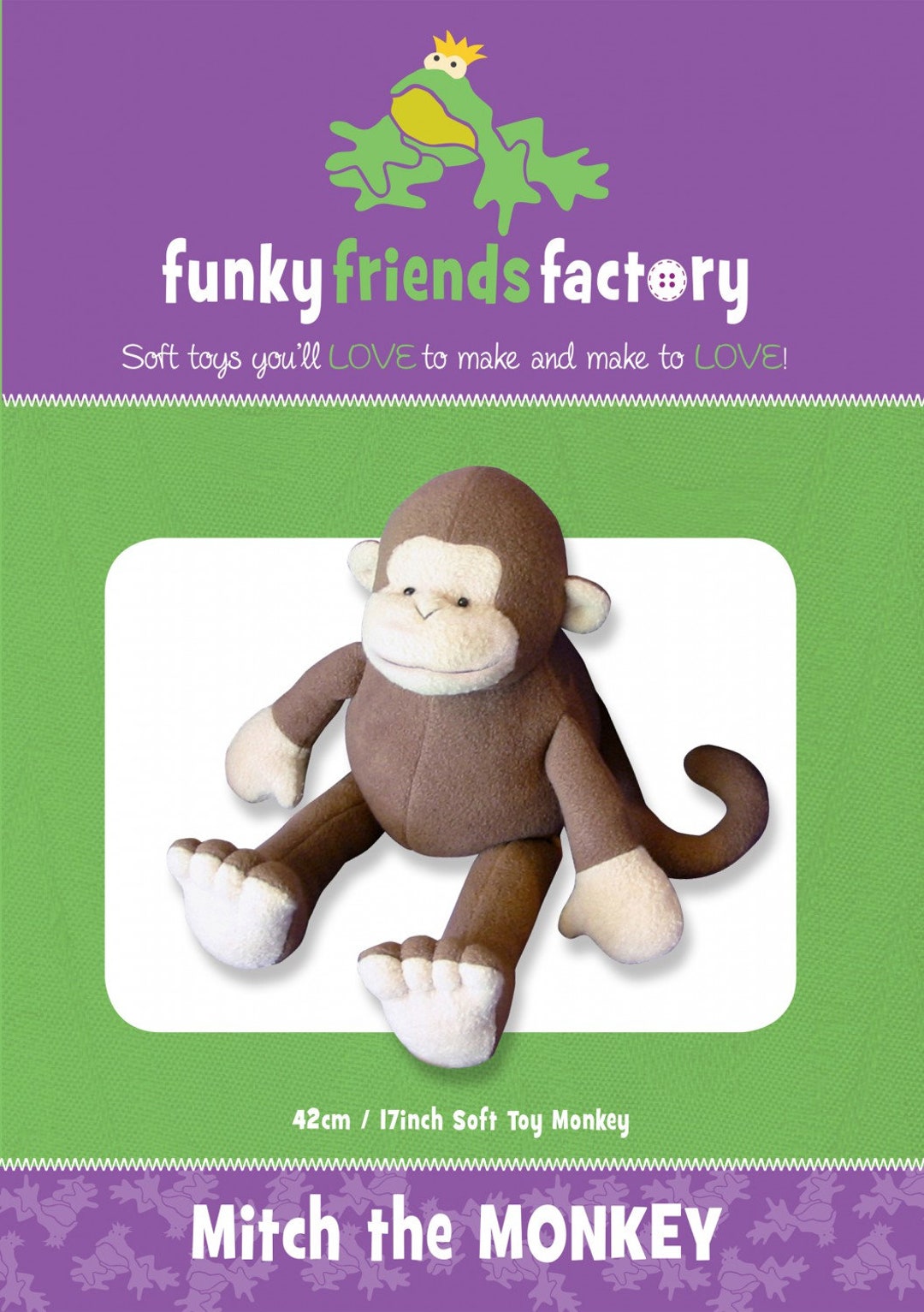 Mitch the Monkey-stuffed Animal Pattern-funky Friends Factory - Etsy