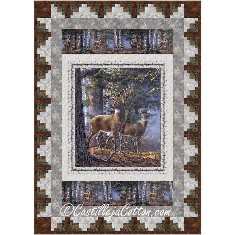 Deer Quilt Pattern: First Light Panel, Log Cabin Borders (PDF Pattern ...